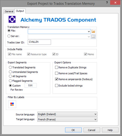 Exporting to TRADOS Translators Workbench