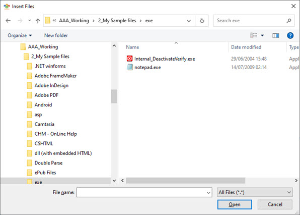 Inserting Files into a Project TTK